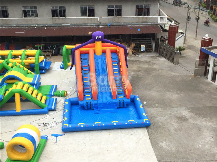 Large Octopus Inflatable Water Park , Inflatable Pool Slide On Land Park