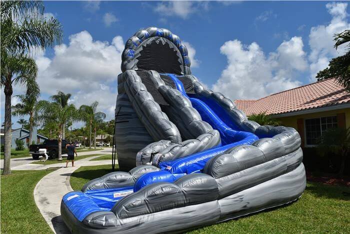 Commercial Blue Huge Inflatable Slides Logo Printing Wild Rapids 24ft ...