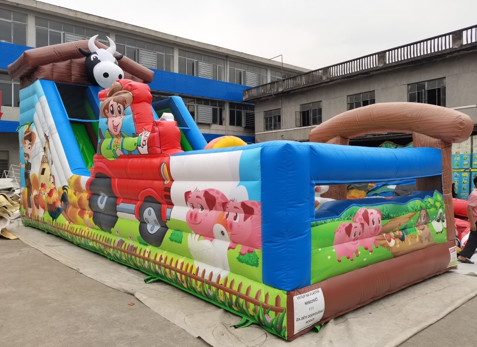 Tarpaulin Commercial Bouncy Slide Combo Farm Animals Bounce House ...