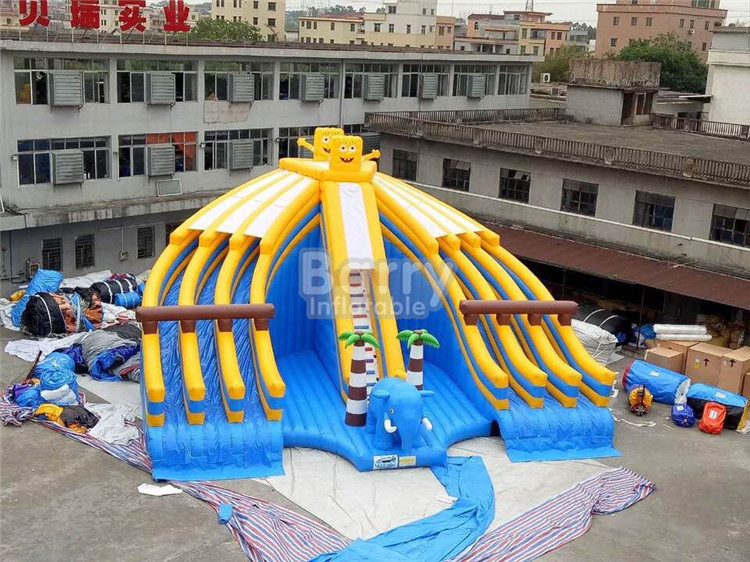 Yellow And Blue Spongebob Inflatable Water Slides For Pool With Digital ...