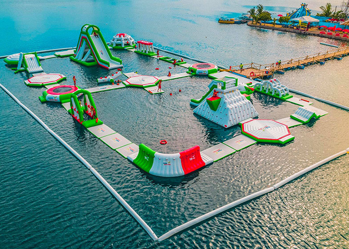 Seaside Resort Inflatable Water Park , Sea Floating Water Park With 2 ...