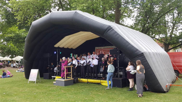 Commercial White And Black Half Dome Inflatable Stage Cover For Concert ...