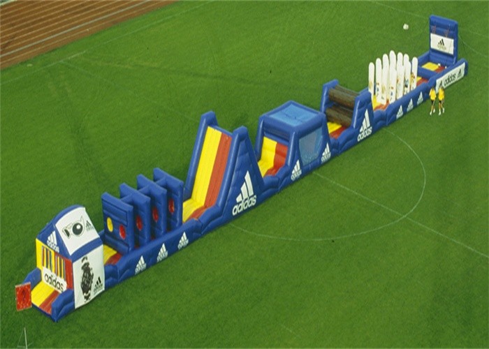 Blue Long Inflatable Obstacle Course Combo For Outdoor Blow Up Games