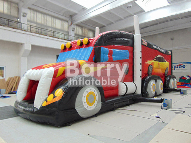 Outdoor Giant Attractive Red Inflatable Fire Truck Bouncy Obstacle Course