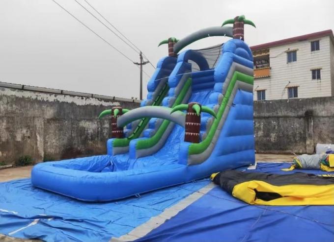 Tripple Stitch 0.9mm PVC Inflatable Water Slide With Pool 8m Dia
